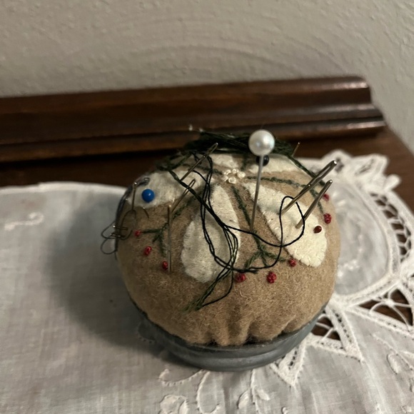 Other | Decorative Tan Pin Cushion With Pins Made With Ball Jar Lid ...
